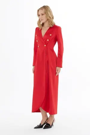 GIZIA Button Detail V-neck Maxi Dress