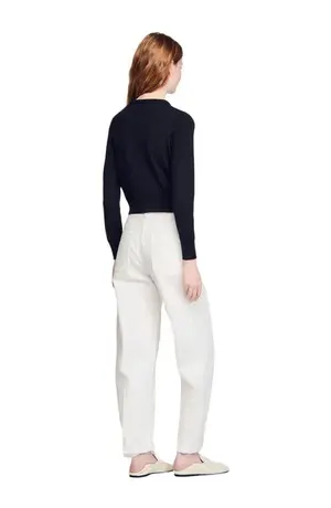 Sandro Cropped Padded Round Neck Cardigan - Black