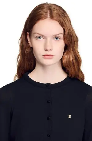 Sandro Cropped Padded Round Neck Cardigan - Black