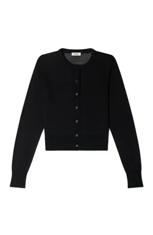 Sandro Cropped Padded Round Neck Cardigan - Black