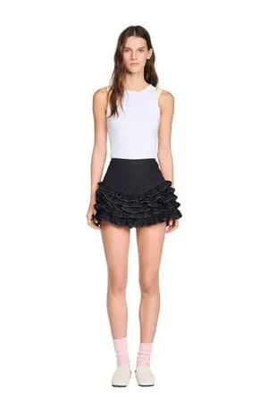 Sandro Ruffled Skort With Topstitching