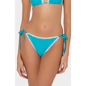MILLY Whipstitch Detail String Bikini Bottom - Teal