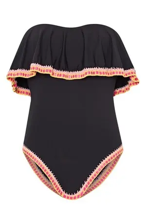 MILLY Strapless Crochet Ruffle One-piece Swimsuit