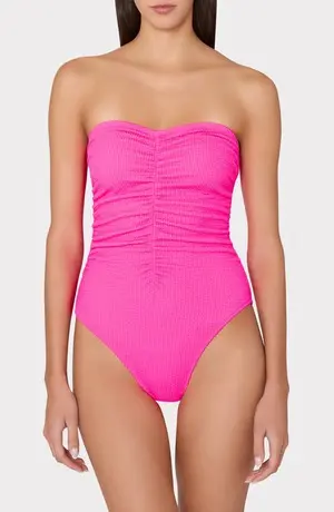 MILLY Textured Ruched One-piece Swimsuit - Neon Pink