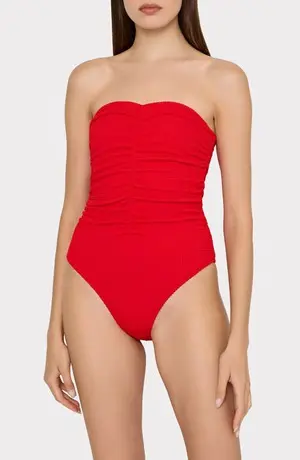 MILLY Textured Ruched One-piece Swimsuit - Red