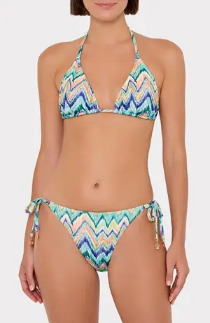 MILLY Tropical Chevron Stripe Triangle Bikini Top