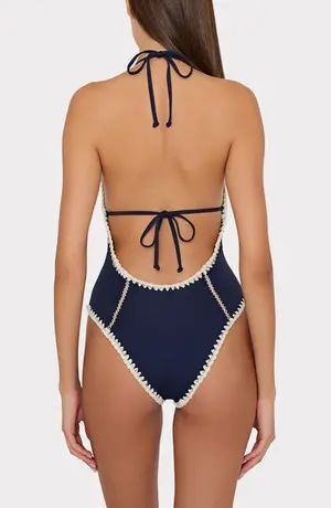 MILLY Cutout Crochet Trim One-piece Swimsuit