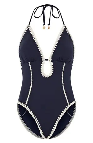 MILLY Cutout Crochet Trim One-piece Swimsuit