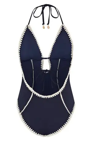 MILLY Cutout Crochet Trim One-piece Swimsuit