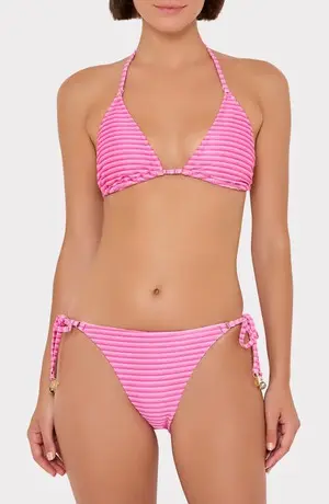 MILLY Metallic Stripe Triangle Bikini Top