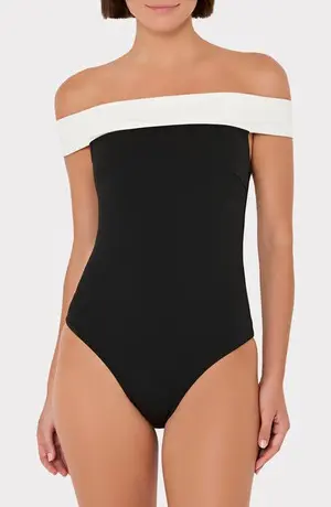MILLY Off-the-shoulder One-piece Swimsuit - Black/white