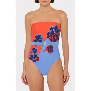 MILLY Strapless Floral One-piece Swimsuit - Orange/blue