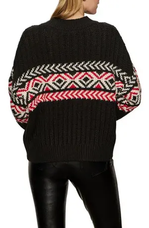 Sanctuary Intarsia Crewneck Sweater - Black/multi