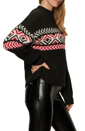 Sanctuary Intarsia Crewneck Sweater - Black/multi