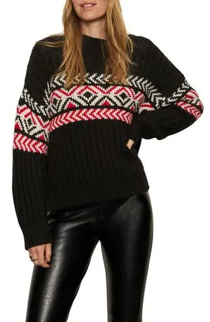 Sanctuary Intarsia Crewneck Sweater - Black/multi