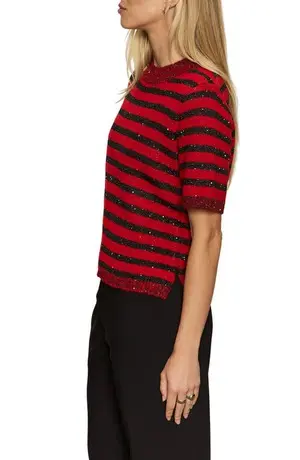 Sanctuary Striped Sequined Sweater - Cherry Lacquer Red