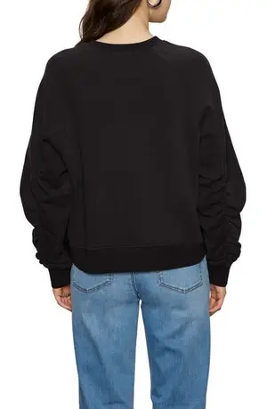 Sanctuary Gathered Sleeve Sweatshirt - Black