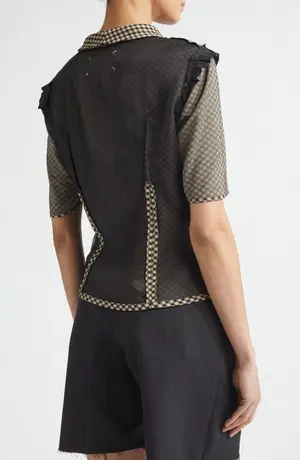 MAISON MARGIELA Jacquard Silk Organza Mixed Media Button-up Shirt - Beige/black
