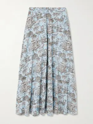 Staud Axel Printed Cotton-blend Midi Skirt