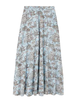 Staud Axel Printed Cotton-blend Midi Skirt - Blue