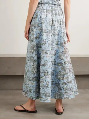 Staud Axel Printed Cotton-blend Midi Skirt