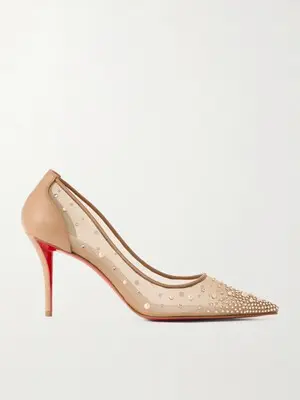 CHRISTIAN LOUBOUTIN Miss Z 80 Leather-trimmed Embellished Mesh Pumps - Neutrals