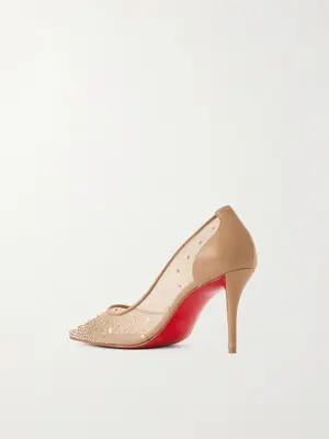 CHRISTIAN LOUBOUTIN Miss Z 80 Leather-trimmed Embellished Mesh Pumps - Neutrals