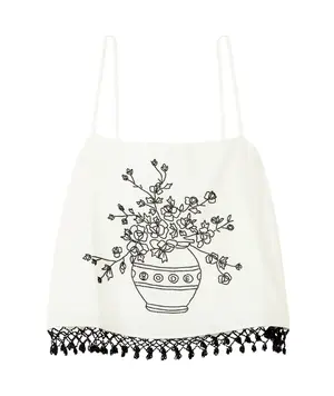 BODE Rosebloom Cropped Beaded Top - White