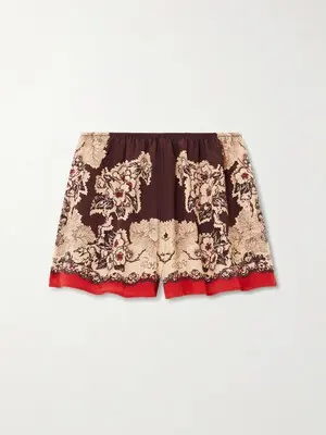 BODE Storybook Tap Printed Silk Shorts - Red