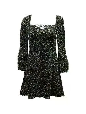 REFORMATION Floral Print Square-neck Mini Dress - Black