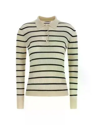 Max Mara Gitano Striped Ribbed Polo Top