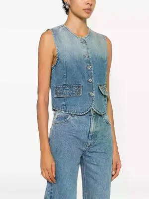 Sandro Denim Vest With Studded Pockets - Blue