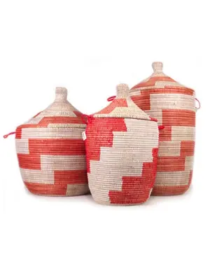 MBARE Dou Lid Storage Basket - Red Stripe