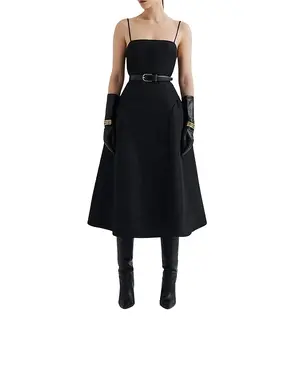 MALINA Calista Exaggerated Hip Midi Dress - Black