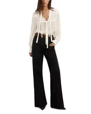 REISS Shadow Stripe Tie Neck Blouse