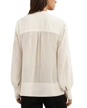 REISS Shadow Stripe Tie Neck Blouse