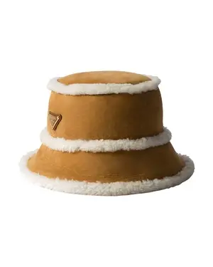 Prada Suede Shearling Bucket Hat - Neutral