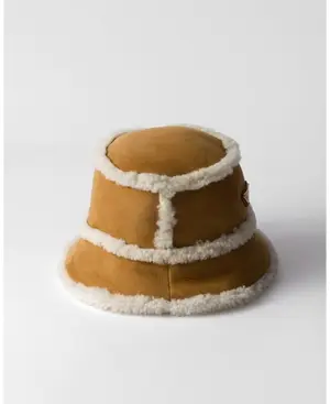Prada Suede Shearling Bucket Hat - Neutral