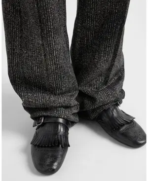 Prada Antiqued Leather Mules With Buckled Strap And Fringe - Black