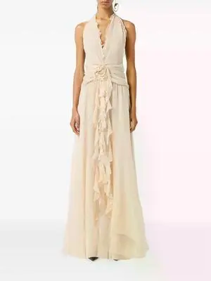 Blumarine Ruffled Flower Long Dress - Neutrals
