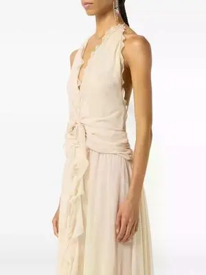 Blumarine Ruffled Flower Long Dress - Neutrals