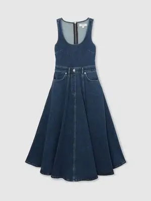 REISS Rosie Denim Sleeveless Midi Dress