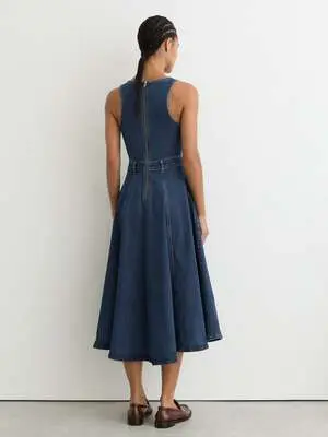 REISS Rosie Denim Sleeveless Midi Dress