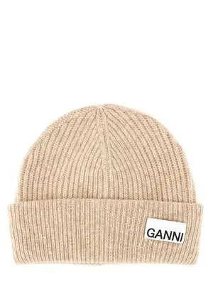 GANNI Ribbed Beanie - Beige