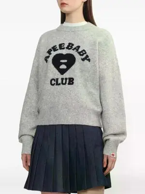A BATHING APE Graphic Crew Neck Sweater - Grey