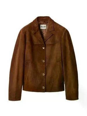 Miu Miu Waxed Suede Leather Blouson Jacket - Brown
