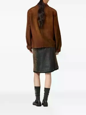 Miu Miu Waxed Suede Leather Blouson Jacket - Brown
