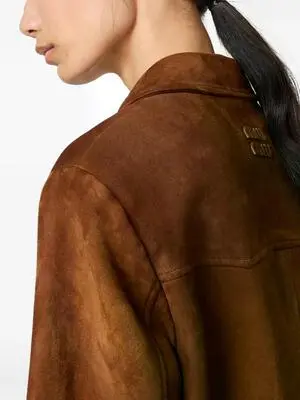 Miu Miu Waxed Suede Leather Blouson Jacket - Brown