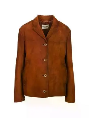 Miu Miu Waxed Suede Leather Blouson Jacket - Brown
