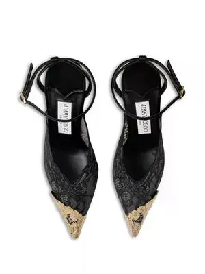 JIMMY CHOO Faiz 100 Lace Metal-toe Pumps - Black